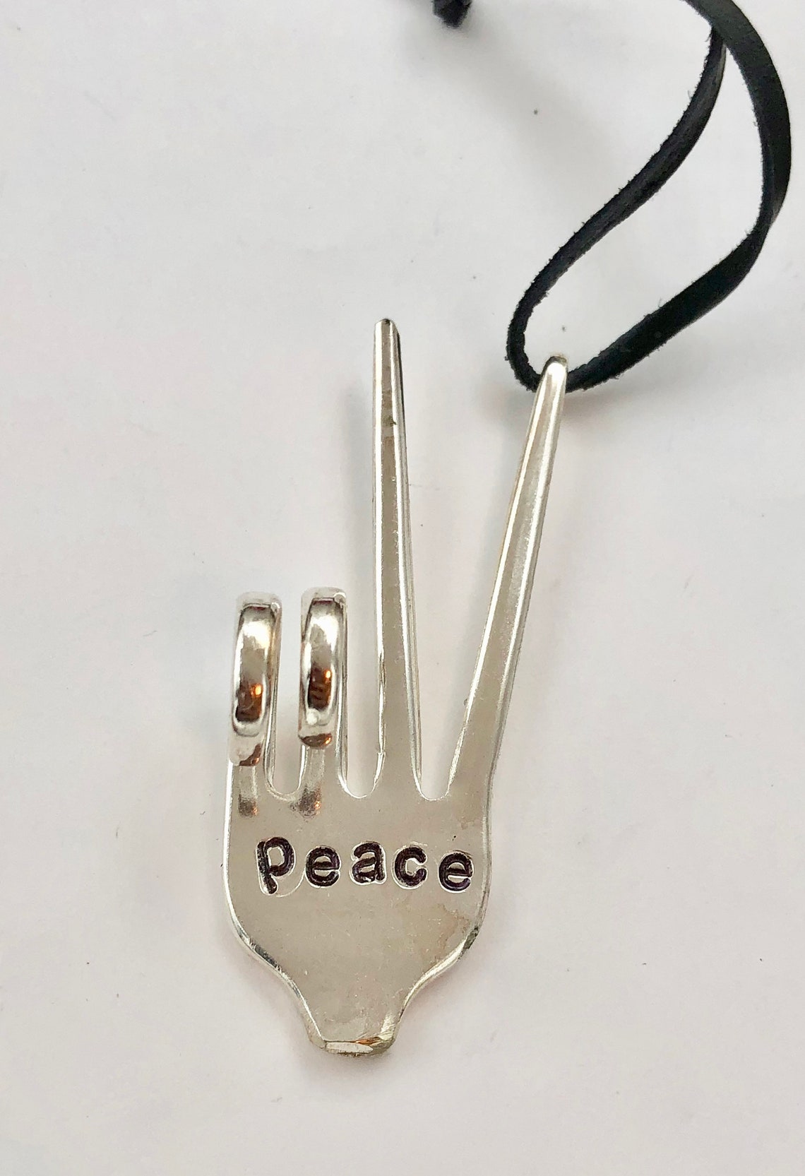 PEACE Sign Ornament With LEATHER Made From Vintage Fork Hand | Etsy