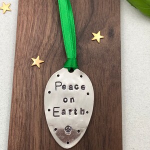 ORNAMENT, Peace on Earth, Hand Stamped Ornament Vintage Small Tea Spoon ...