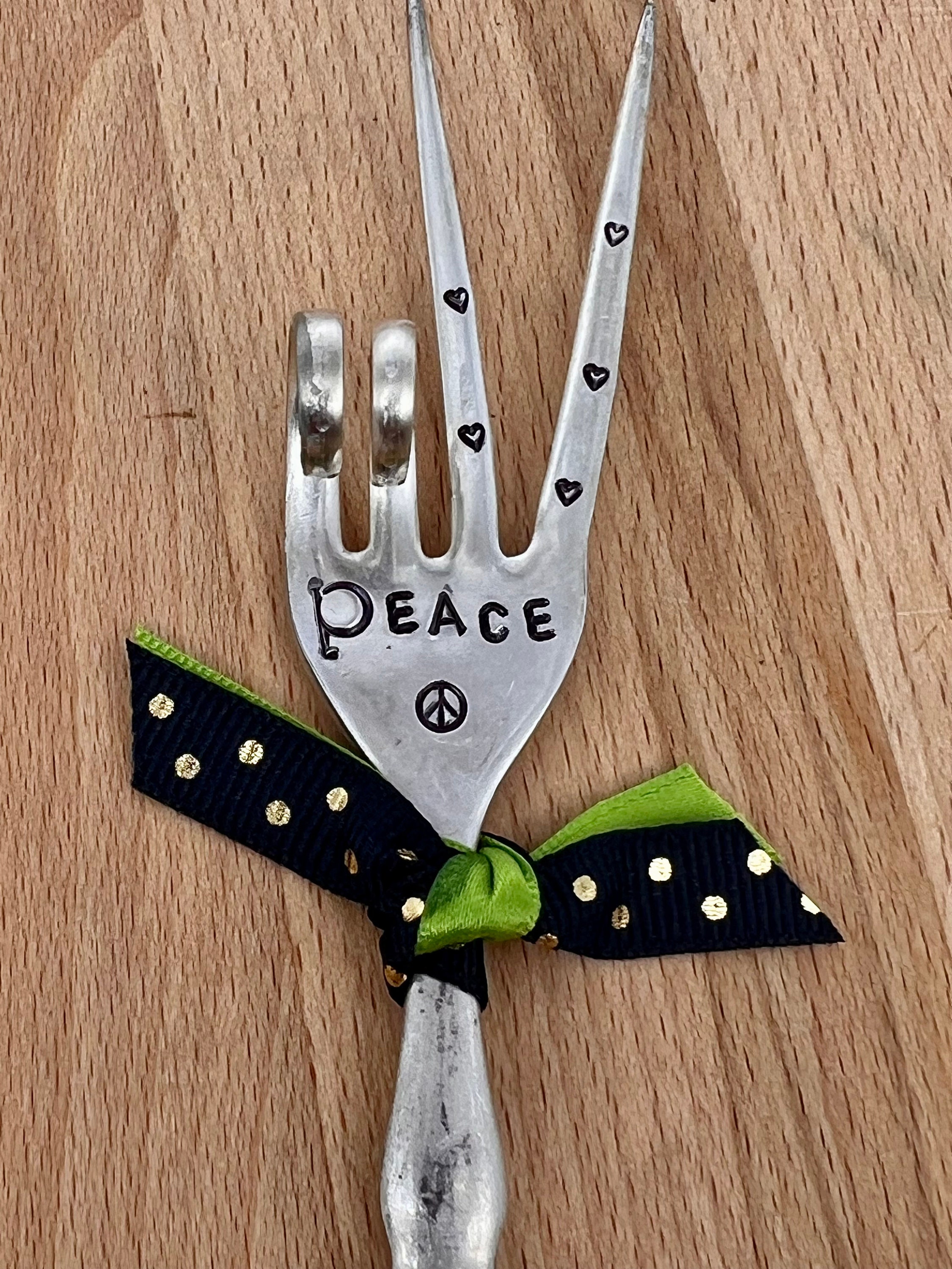 Peace Sign Garden Marker: Stamped Silver Plate Fork, Plant Decor - Etsy