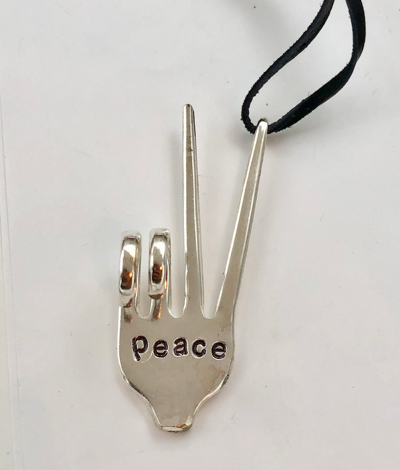 PEACE Sign Ornament With LEATHER Made From Vintage Fork Hand | Etsy