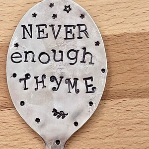 Funny Herb Marker, Never Enough Thyme, Hand Stamped Spoon, Garden Plant Marker, Herb Box Gourmet ...