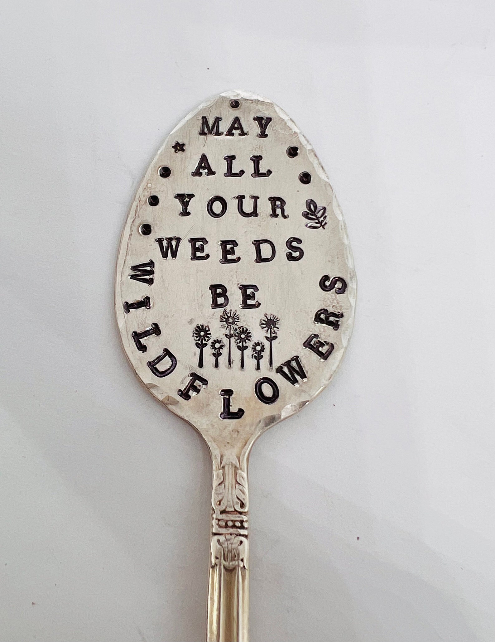 Hand Stamped Garden Marker: Recycled Silver Plate Spoon, Wildflower ...