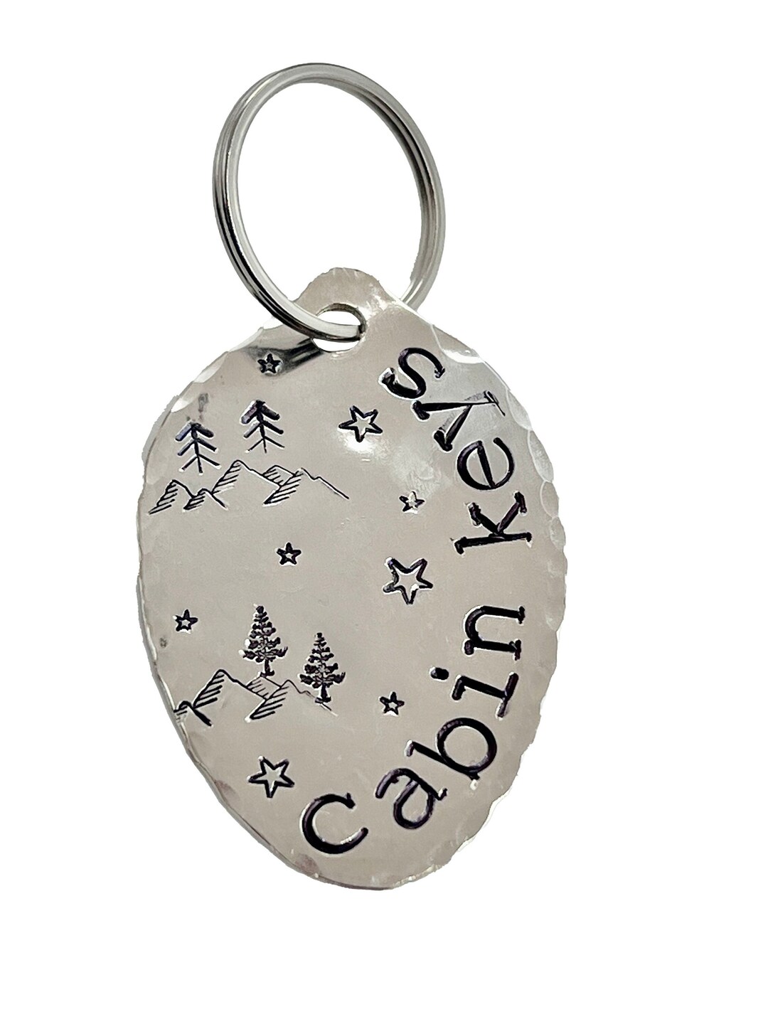 CABIN KEYS, Keychain, Stamped Tea Spoon With Mountains Trees Stars ...