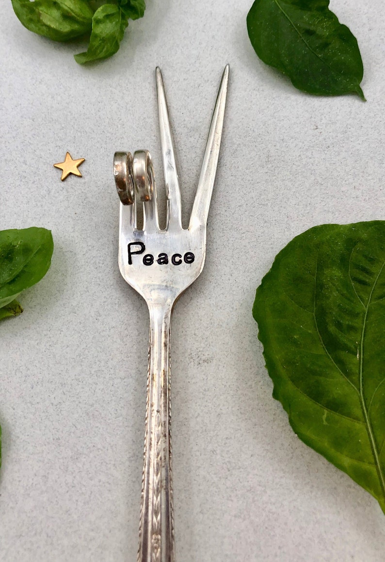 Stamped Peace Sign Fork Garden Marker: Recycled Silver Plate Plant Pot ...