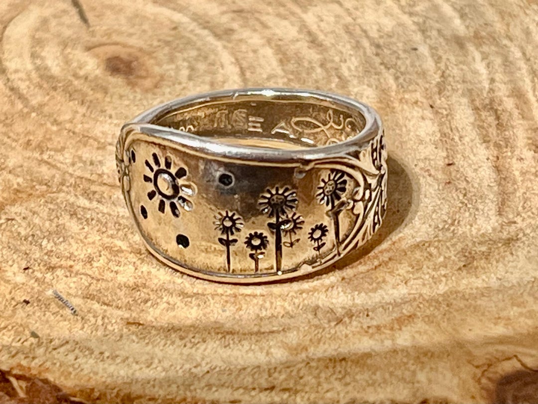 Spoon Ring, Silver Plate Spoon, Handmade Spoon Jewelry, Flower Stamped Silver Spoon, Vintage ...