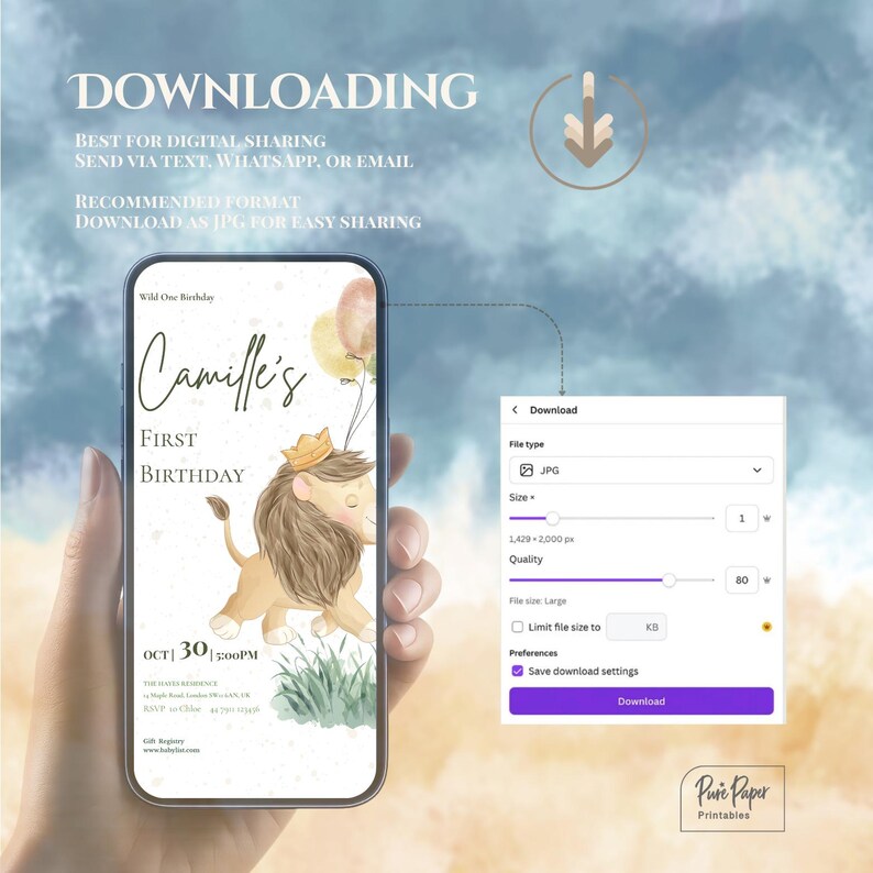 Wild One Safari Lion First Birthday Invitation (digital Download） - Etsy