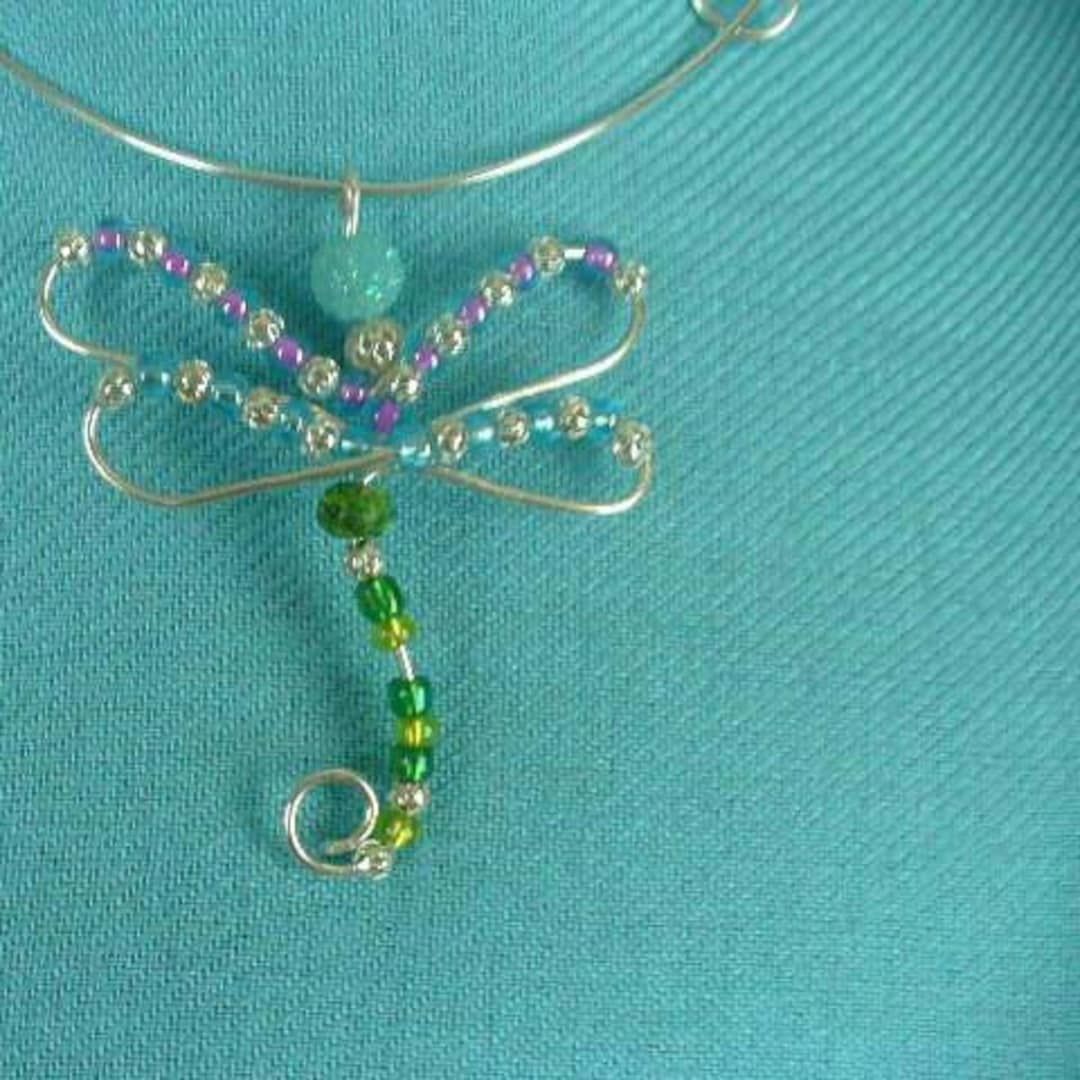 Dragonfly Pendant Necklace Handmade, Wire and Bead - Etsy