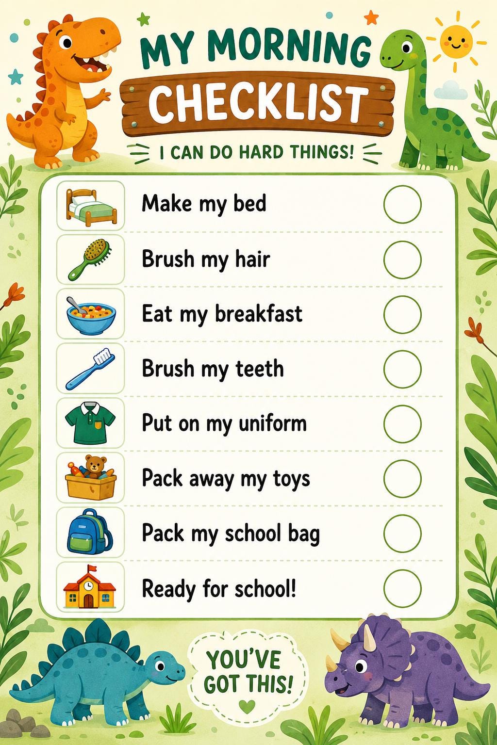 Dinosaur Morning Routine Chart Printable | Visual Schedule for Kids ...