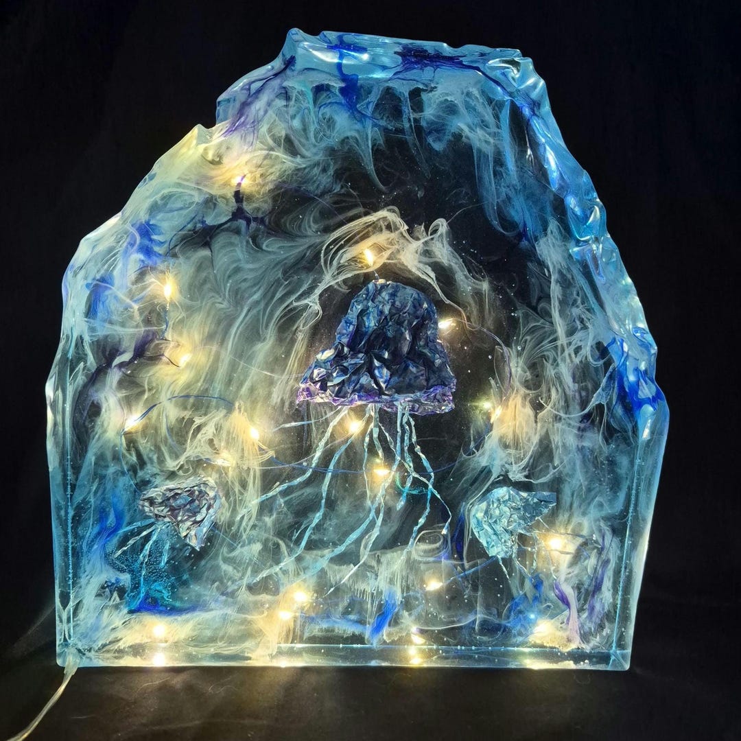 Ocean Crystal Jellyfish Lamp | Handmade Epoxy Resin LED Light | Ocean ...