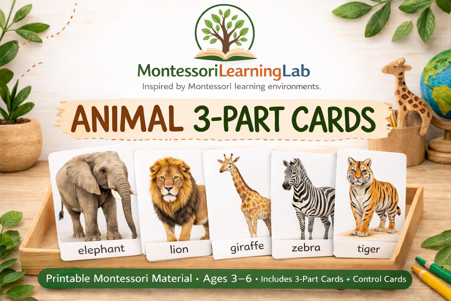 Montessori Animal 3-part Cards | Montessori Matching Game | Toddler ...