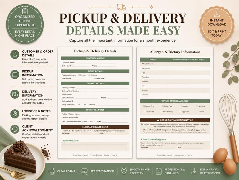 Bakery Order Form Template, Home Bakery Client Sheet, Cake Invoice ...
