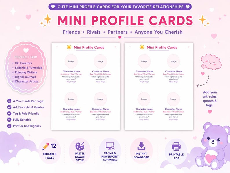 Kawaii OC Reference Sheet PDF, Pastel Character Profile Template - Etsy
