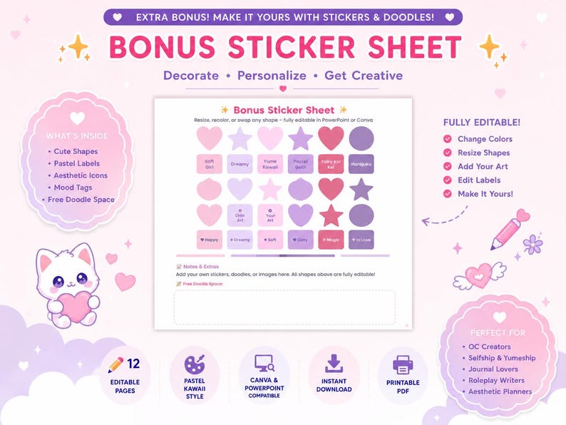 Kawaii OC Reference Sheet PDF, Pastel Character Profile Template - Etsy
