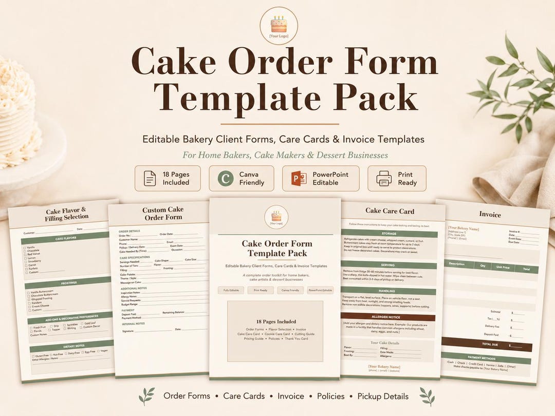 Bakery Order Form Template, Home Bakery Client Sheet, Cake Invoice ...