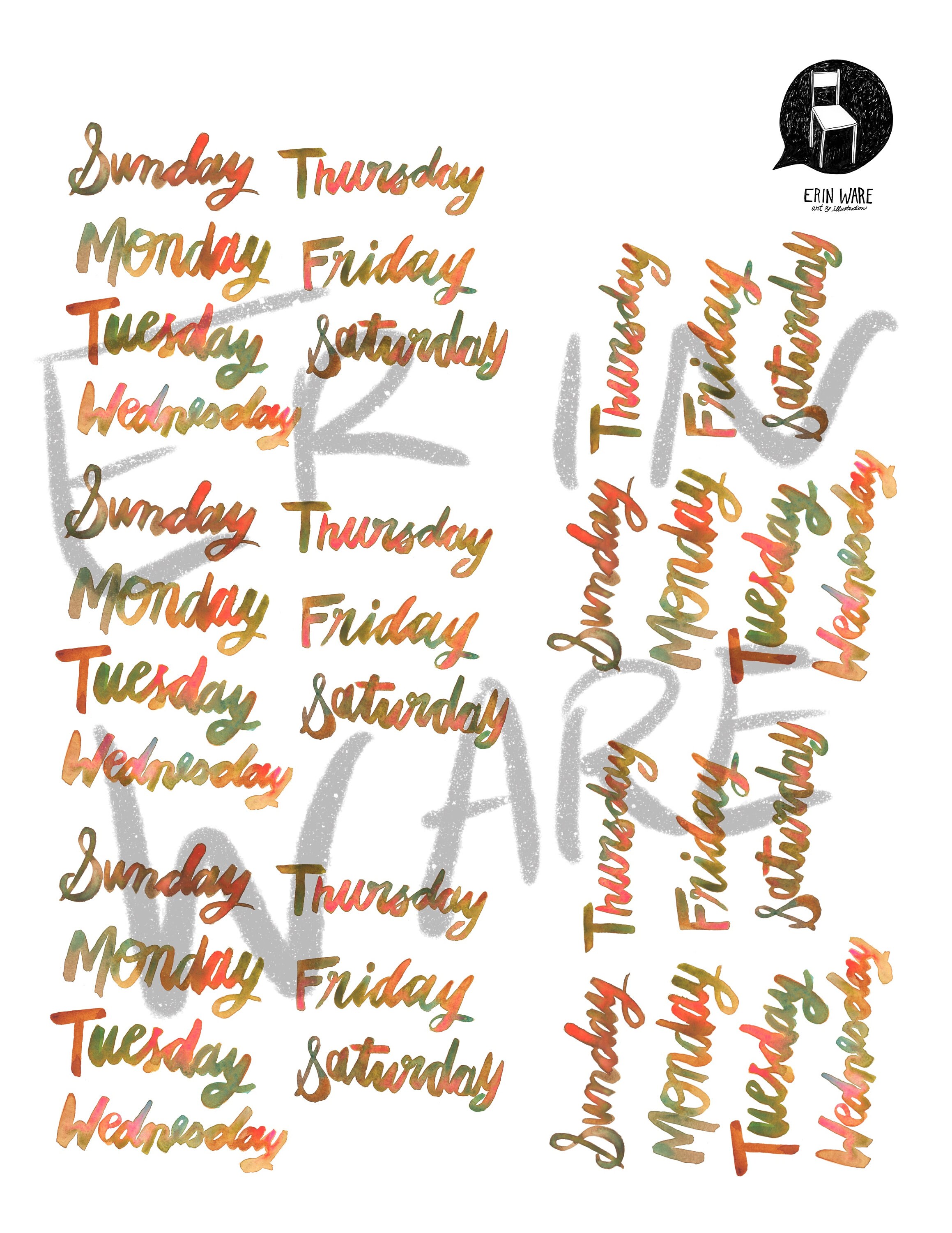 Months and Days of the Week Watercolor Printable Planner and Journaling ...
