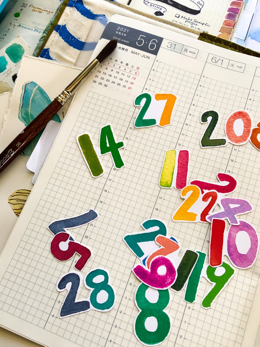 Watercolor Date Numbers Printable Journal Ephemera - Etsy