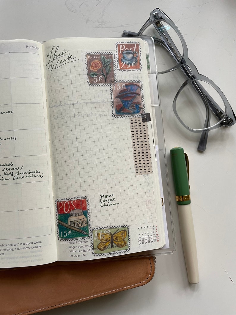 Postage Stamp Printable Stickers, Mail Art Stamp Illustrations, Pen Pal ...