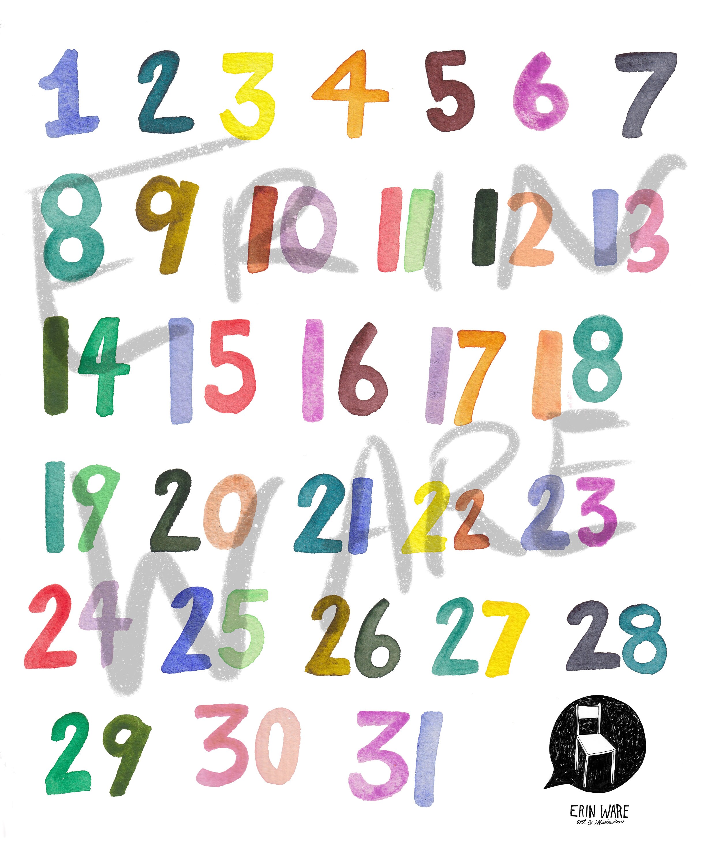 Watercolor Date Numbers Printable Journal Ephemera | Etsy