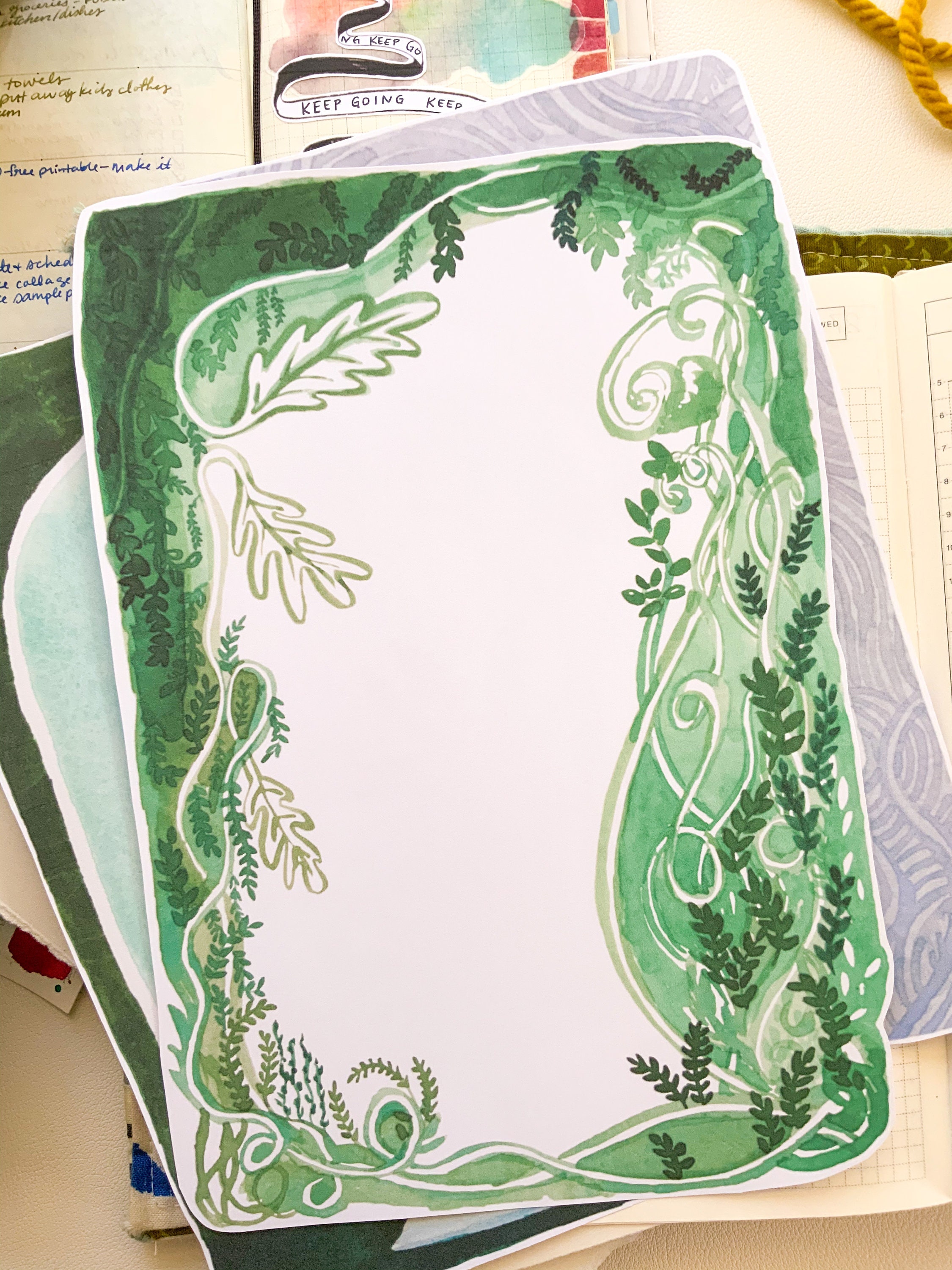 Winding Vines Botanical Border Printable Stationery Letter Paper and ...