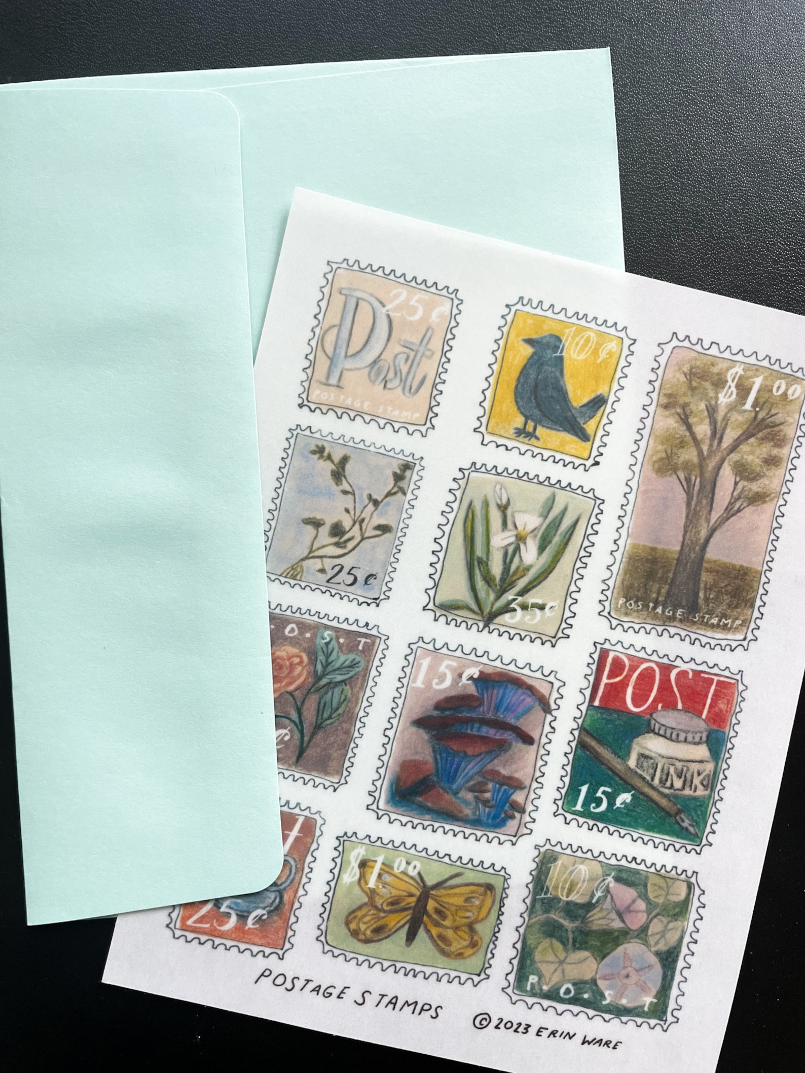 Postage Stamp Printable Stickers, Mail Art Stamp Illustrations, Pen Pal ...