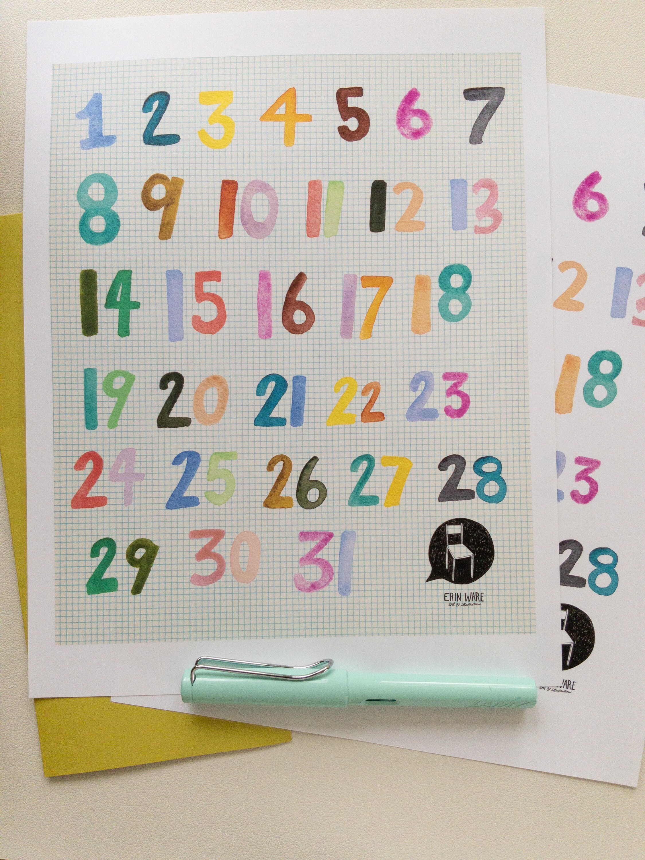 Watercolor Date Numbers Printable Journal Ephemera | Etsy