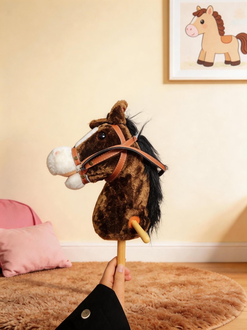 Hobby Horse Classic Brown Wheeled 90-100cm Fixed Wooden Stick Kids Gift ...