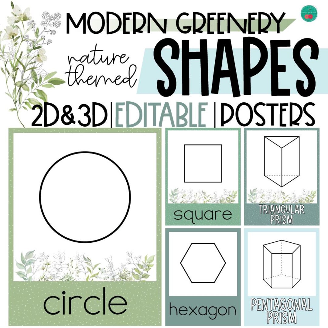 Shapes Posters | Modern Greenery Classroom Decor - Etsy