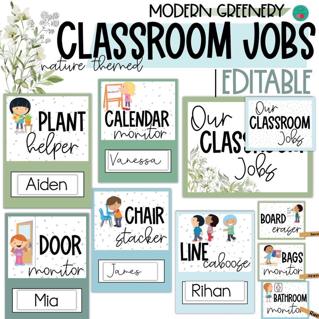Classroom Jobs | Modern Greenery Theme | Nature Classroom Decor - Etsy
