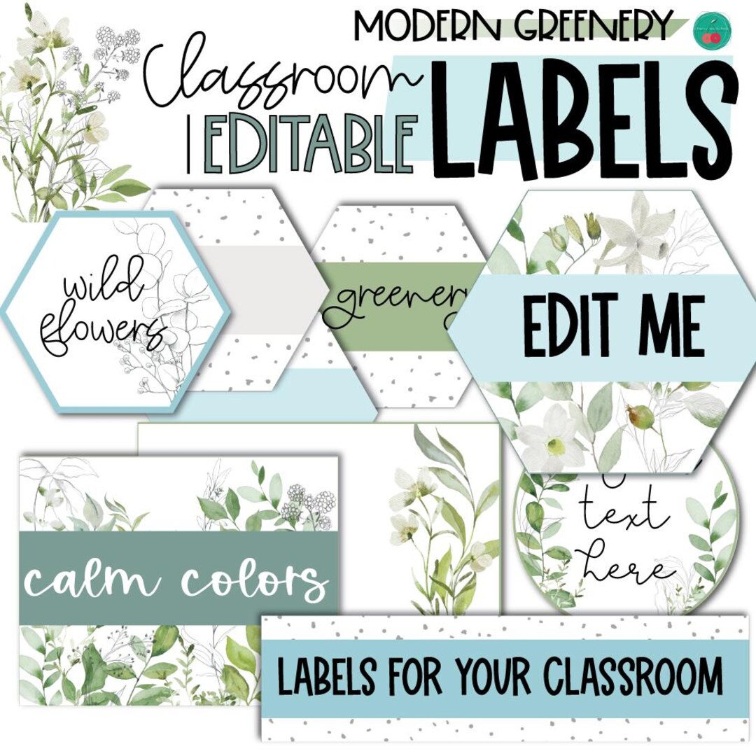 Editable Labels Nature Theme | Modern Greenery Classroom Decor - Etsy