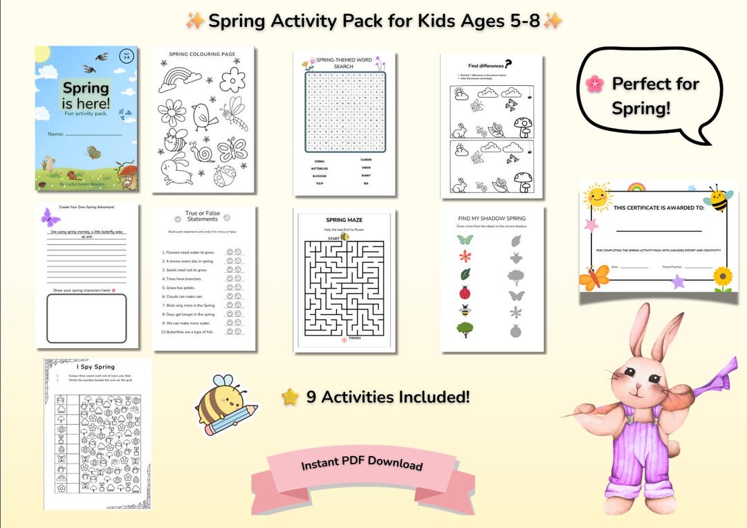 Spring Activity Pack for Kids | 9 Fun Printable Worksheets | Instant ...