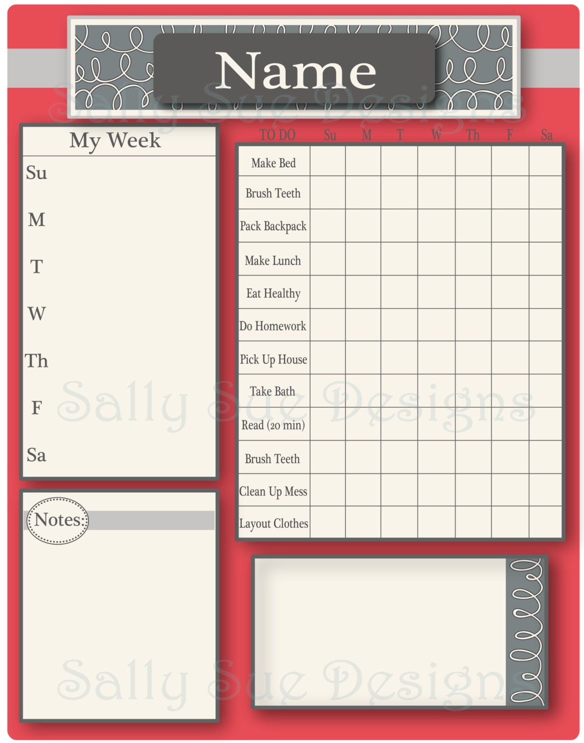 Command Calendar Chore Chart Swirl RED printable | Etsy