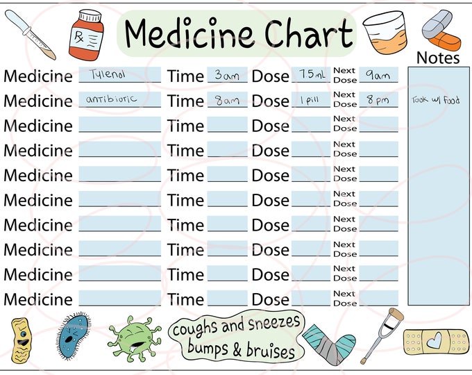 Medicine Tracker Sheet/sick Kids/cute/keep the Fun/medicine Chart ...