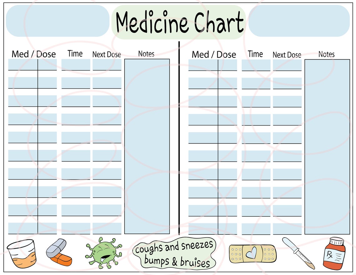 2 kid/Medicine Tracker Sheet/made for two/cute/keep the | Etsy