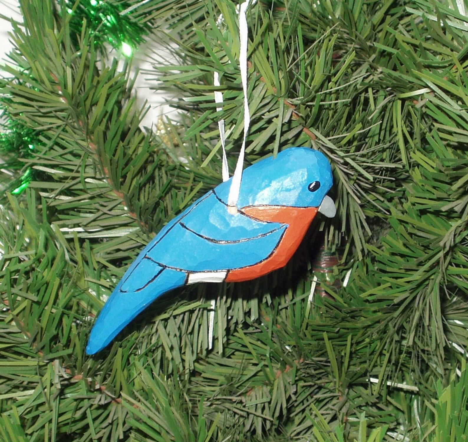 Handcarved Blue Bird Ornament - Woodcarved Bird Ornament - Holiday ...