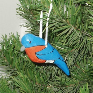 Handcarved Blue Bird Ornament - Woodcarved Bird Ornament - Holiday ...