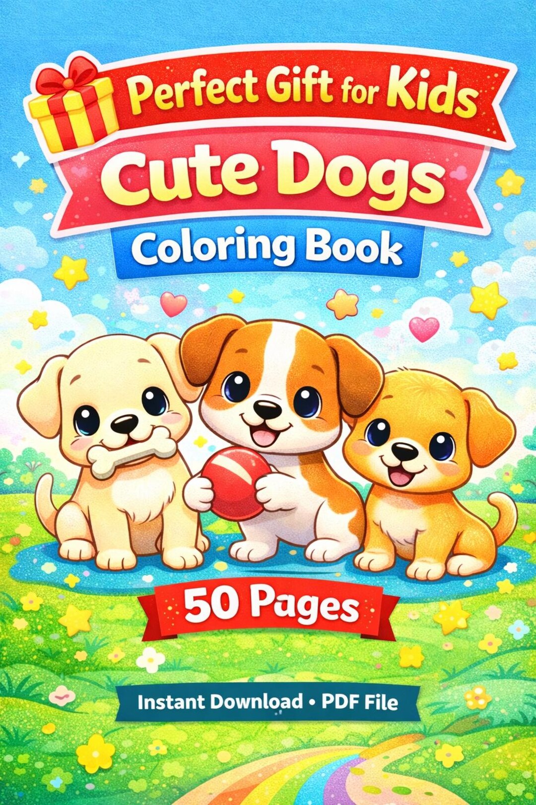 Perfect Gift for Kids – Dog Coloring Book, 50 Printable Puppy Pages PDF ...