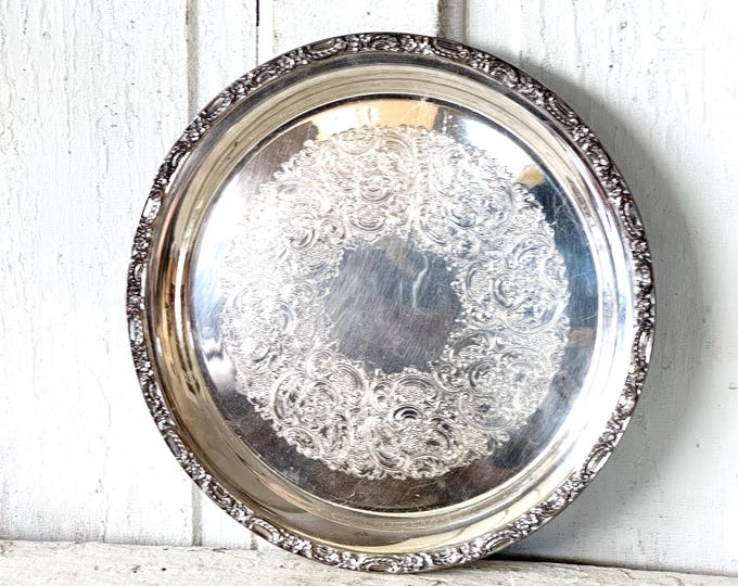 Round Silver Plate Large Platter Tray Ornate - Etsy