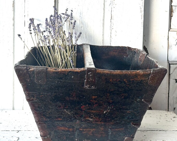 Antique Chinese Wooden Rice/grain Harvest Measuring Basket Bucket Large ...