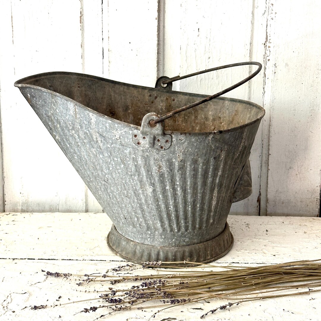 Vintage Coal Bucket/ash Scuttle Bucket Large Galvanized Rustic ...