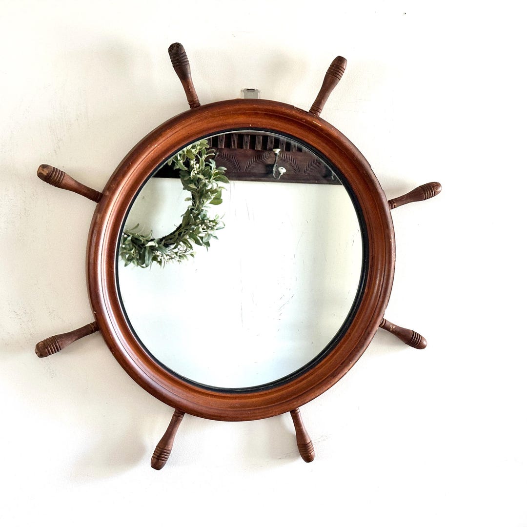 Vintage Large Nautical Mirror Ship Wheel Captain Wheel Aged Wood - Etsy