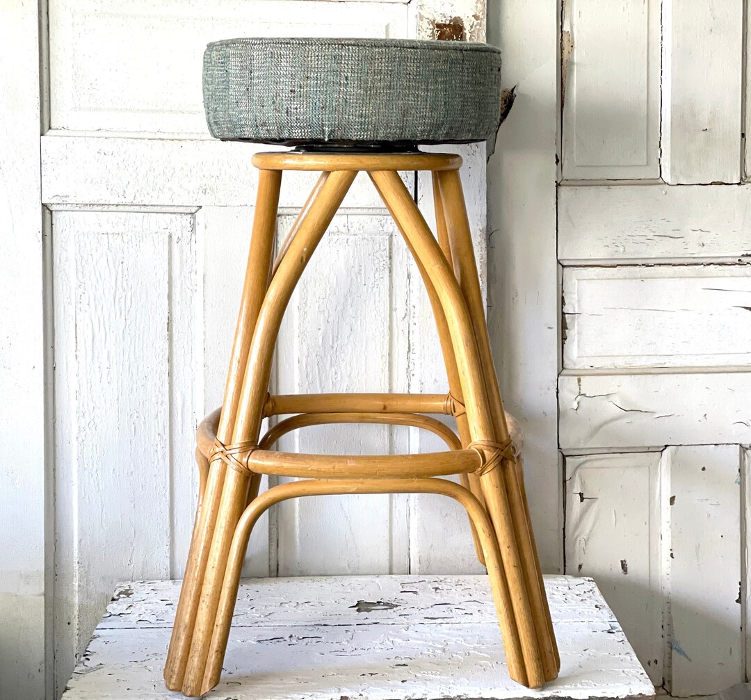 Midcentury Tiki Bar Stool Barstool Kitchen Bamboo Rattan Stool Round ...