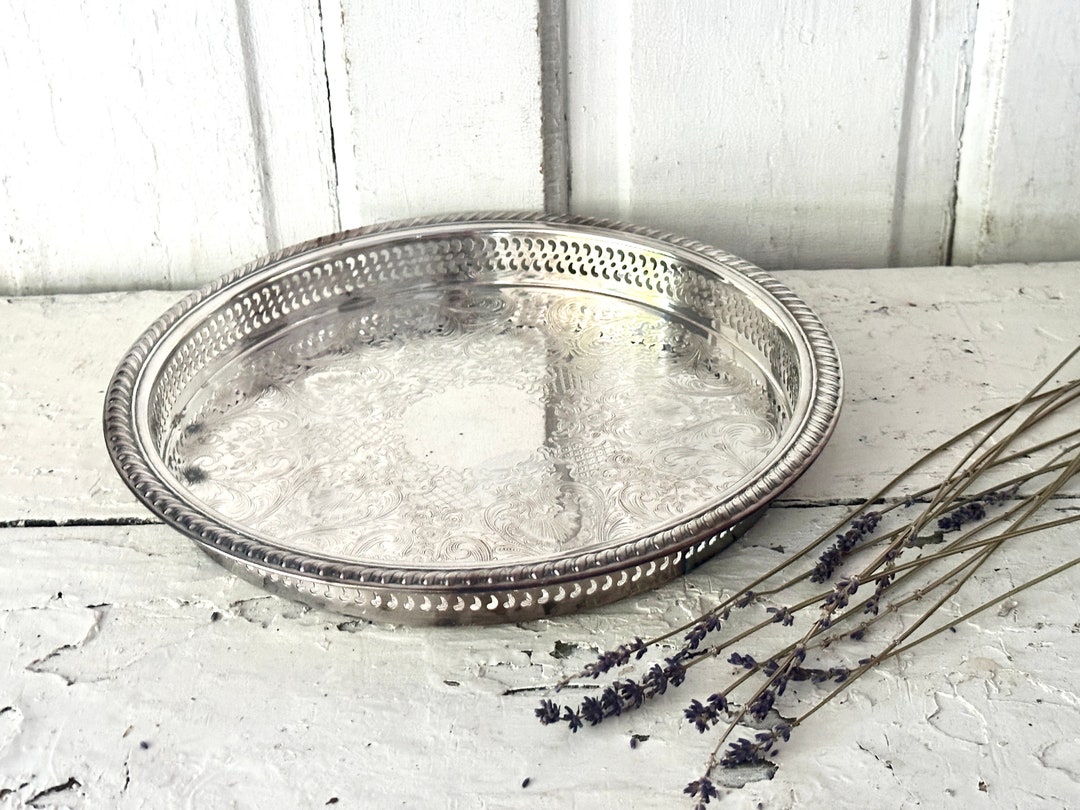 Vintage Silver Plate Silverplate Oval Tray Gallery Edge - Etsy