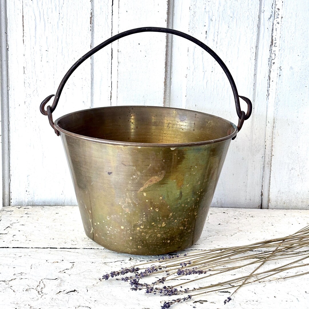 Vintage Large Brass Bucket Kettle Planter Bail Iron Handle - Etsy