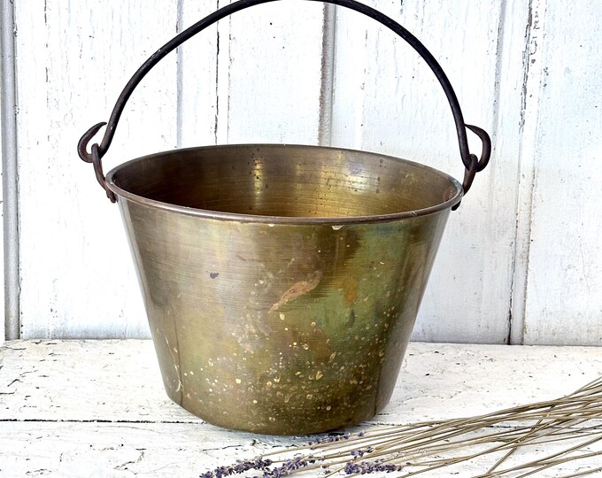 Vintage Large Brass Bucket Kettle Planter Bail Iron Handle - Etsy