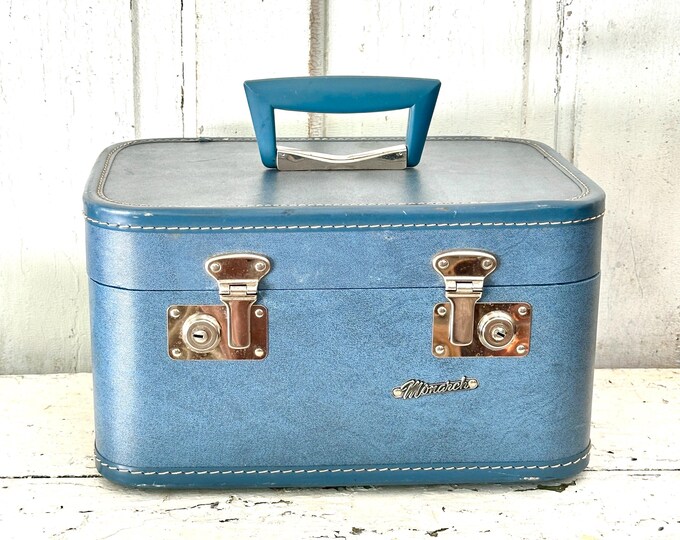 Vintage Blue Train Case, Blue Travel Case, Blue Luggage, Vintage Vanity ...