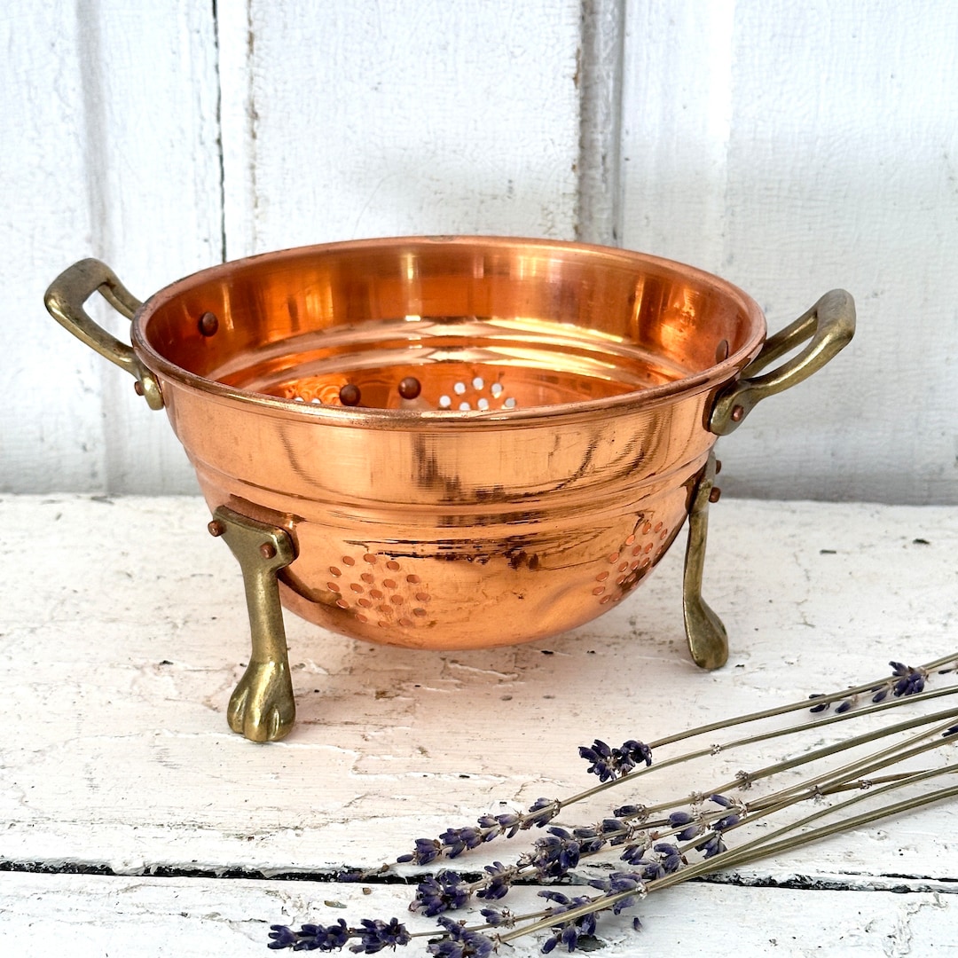Vintage Copper and Brass Colander Small Berry Colander - Etsy