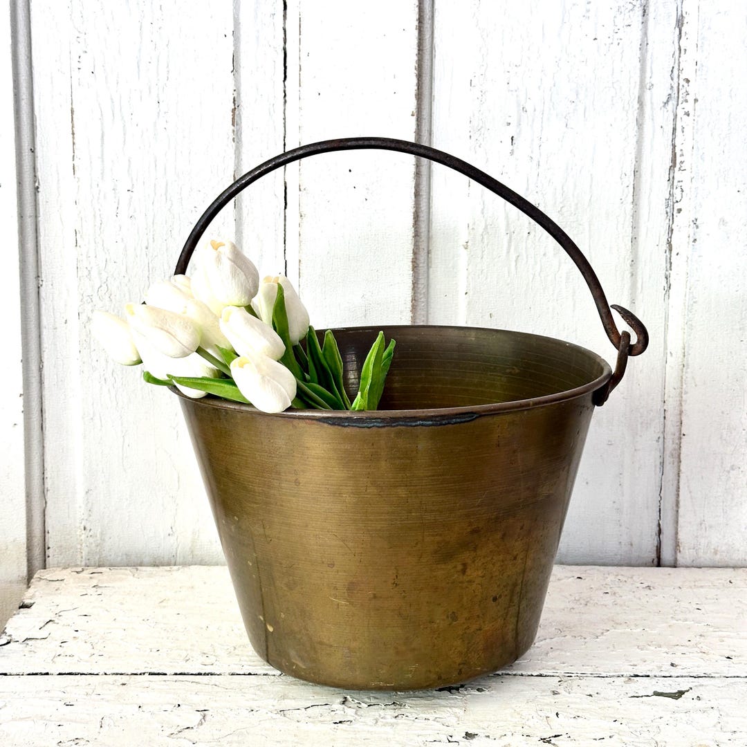 Vintage Large Brass Bucket Kettle Planter Bail Iron Handle - Etsy