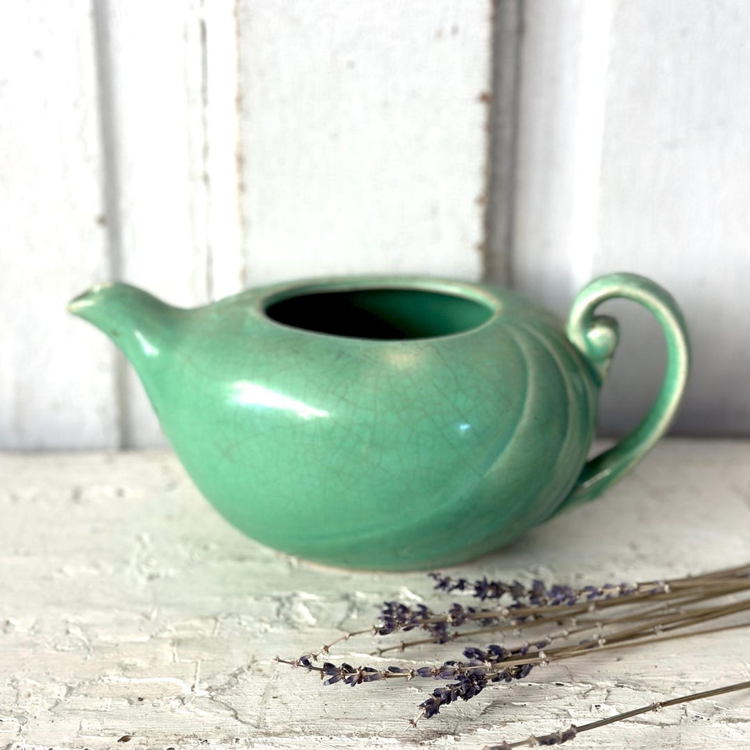 Vintage Teapot Green Midcentury Aged Charm - Etsy