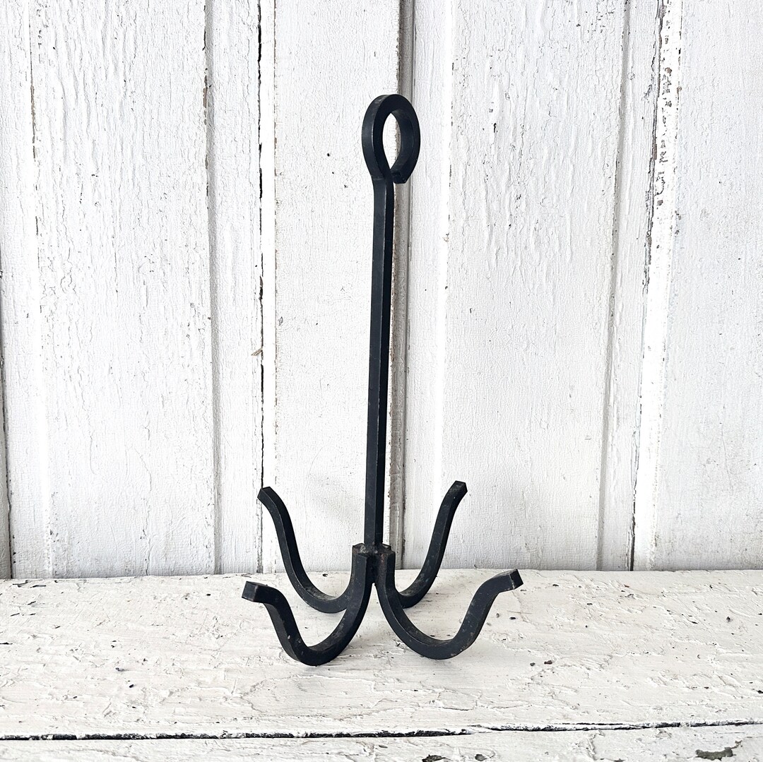 Vintage Cast Iron Hanging Pot Rack Plant Hanger Hooks Black French ...