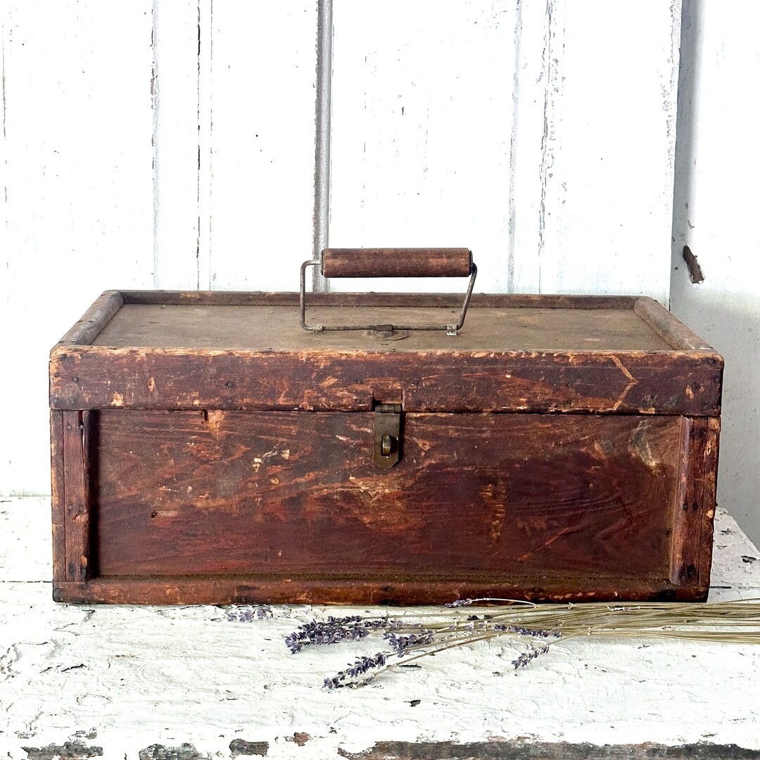 Antique Tool Box Wooden Hand Made Storage Box Large Wood Tool Box Caddy ...